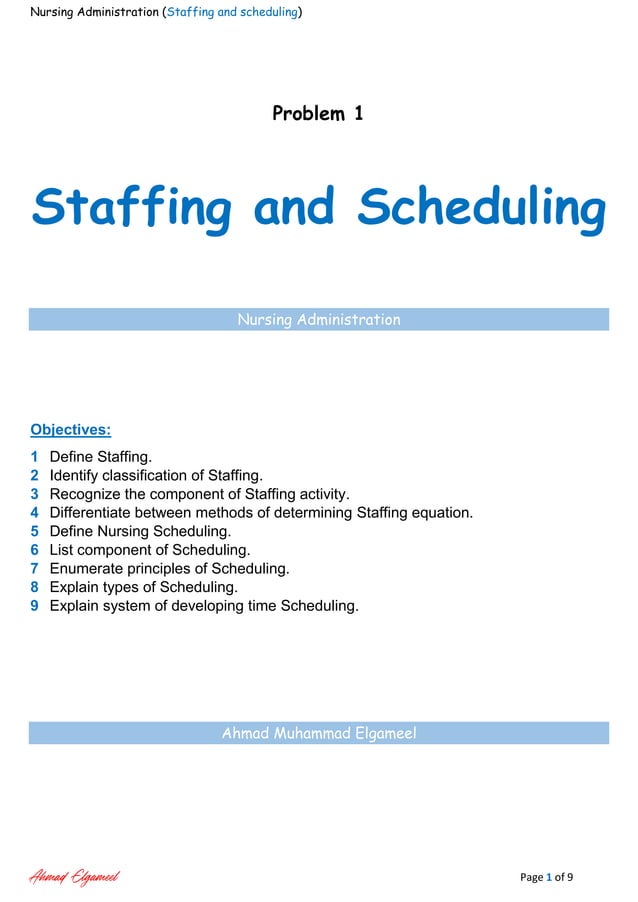 Staffing and scheduling .. nursing administration | PDF