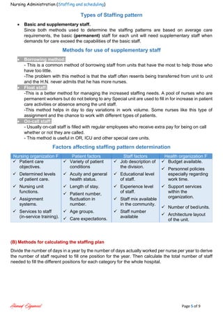 Staffing and scheduling .. nursing administration | PDF