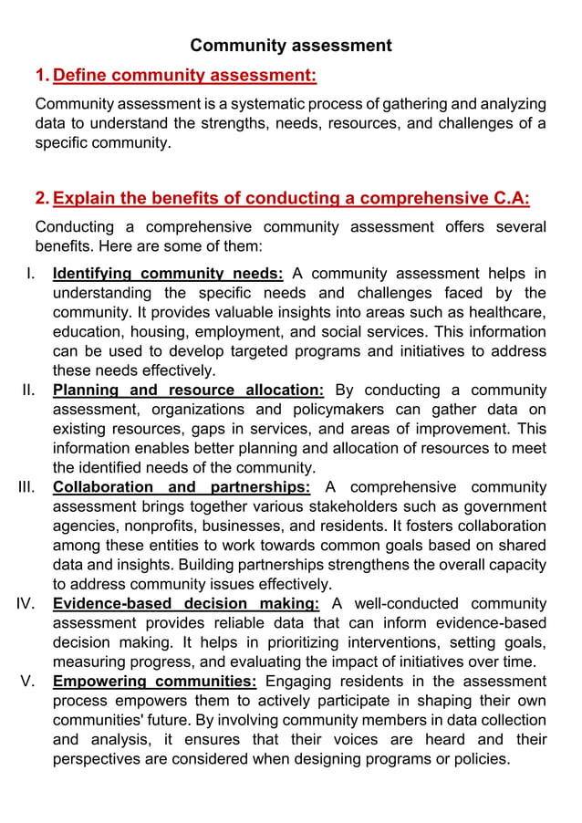 Community assessment .. Community health nursing | PDF | Educational ...