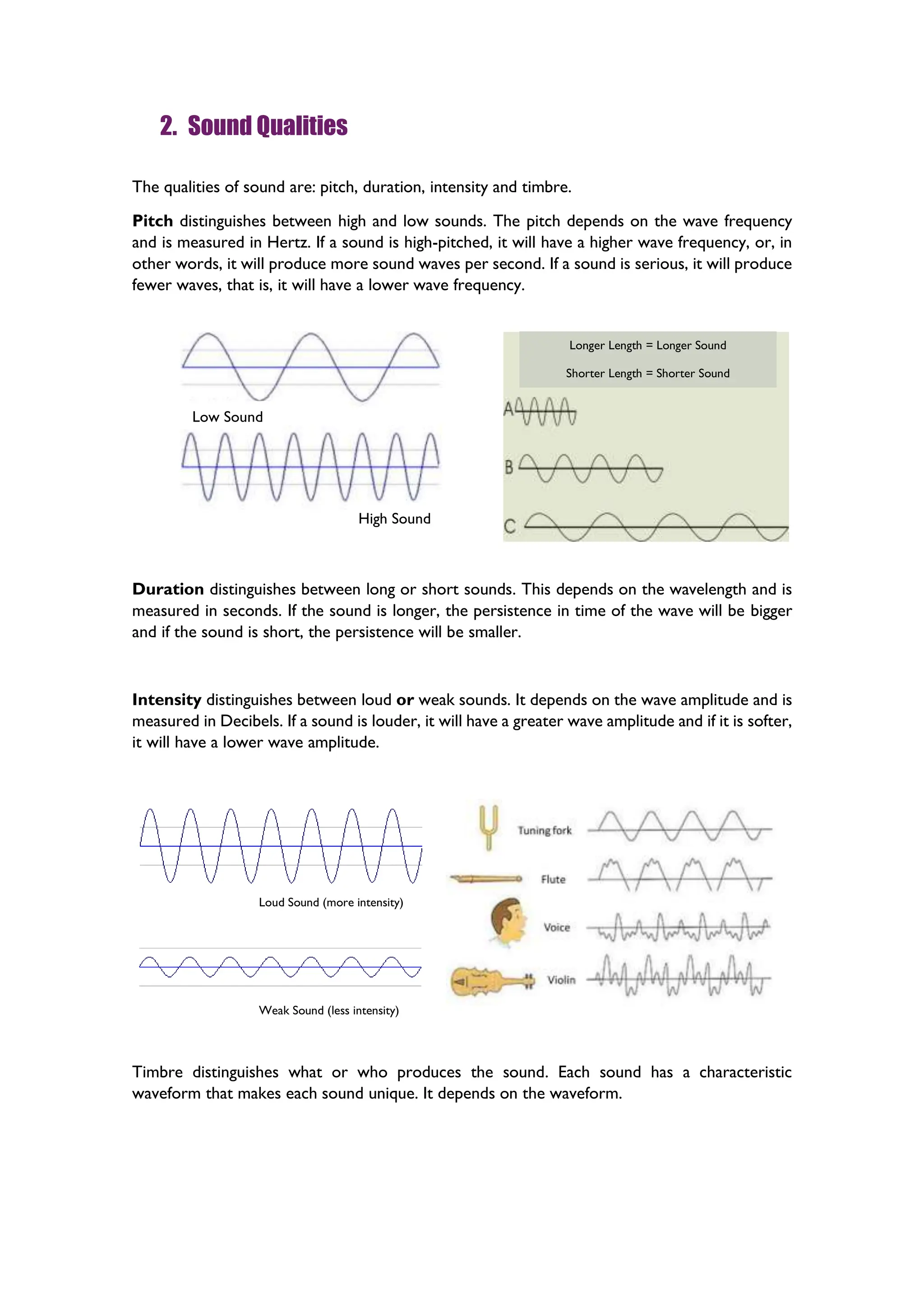 1. Qualities of Sound. Pitch, Duration, intensity. Timbre | PDF