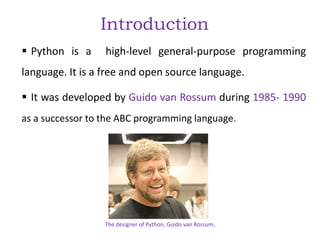 Introduction to Python features history and download.pptx
