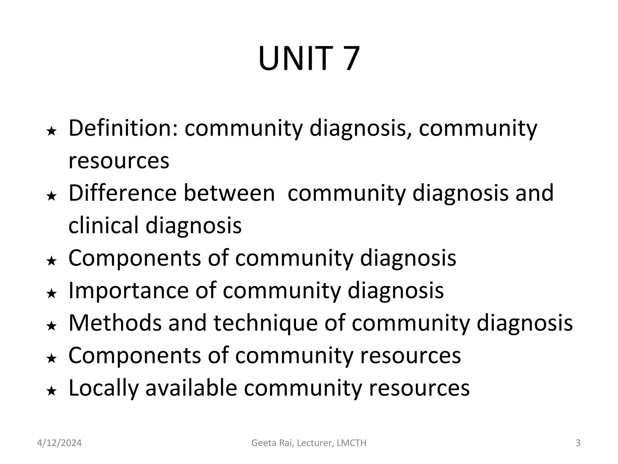Community Diagnosis, Its components, Methods and Techniques, Importance ...