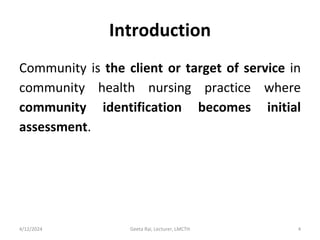 Community Diagnosis, Its components, Methods and Techniques, Importance ...