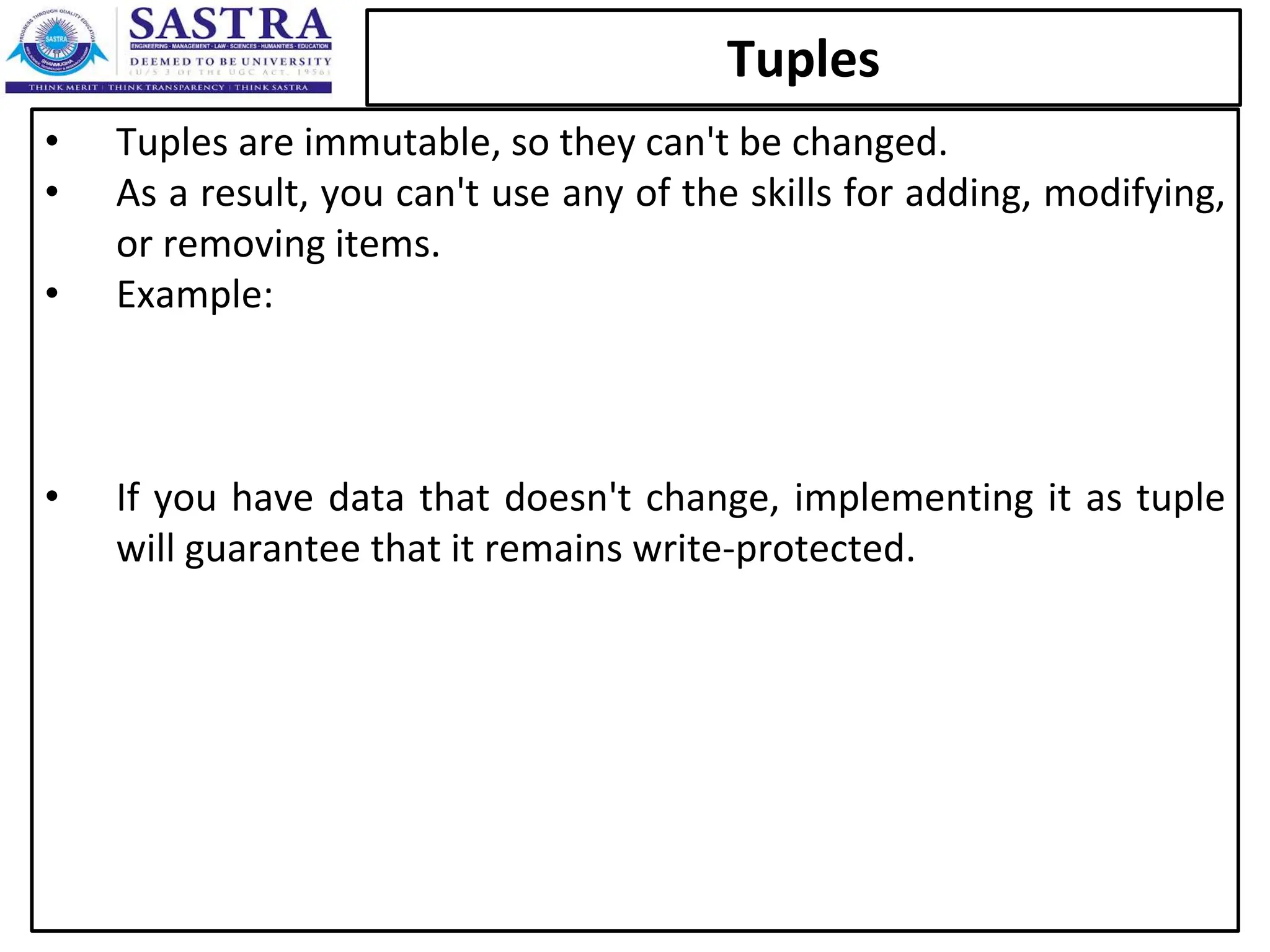 1.10 Tuples_sets_usage_applications_advantages.pptx | Programming Languages | Computing