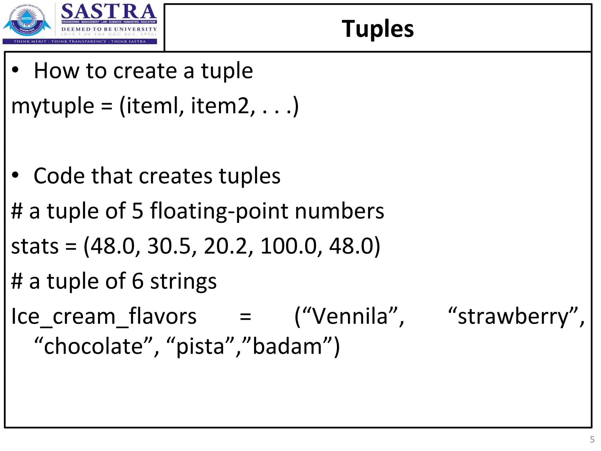 1.10 Tuples_sets_usage_applications_advantages.pptx | Programming Languages | Computing