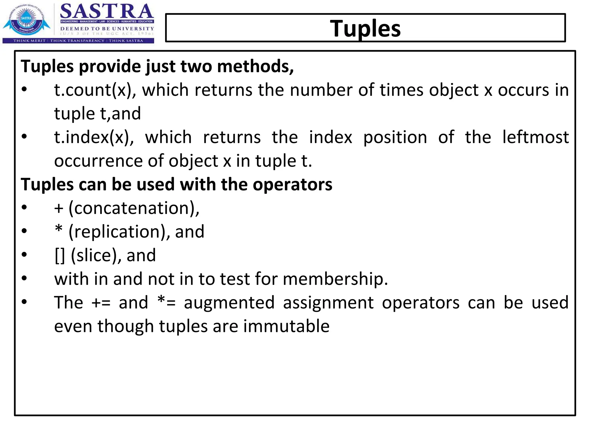 1.10 Tuples_sets_usage_applications_advantages.pptx | Programming Languages | Computing