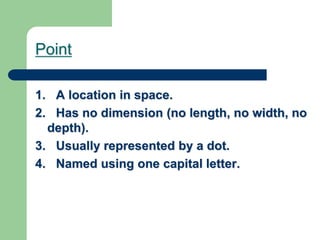 Three Undefined Terms in Geometry: Points Lines and Planes | PPT