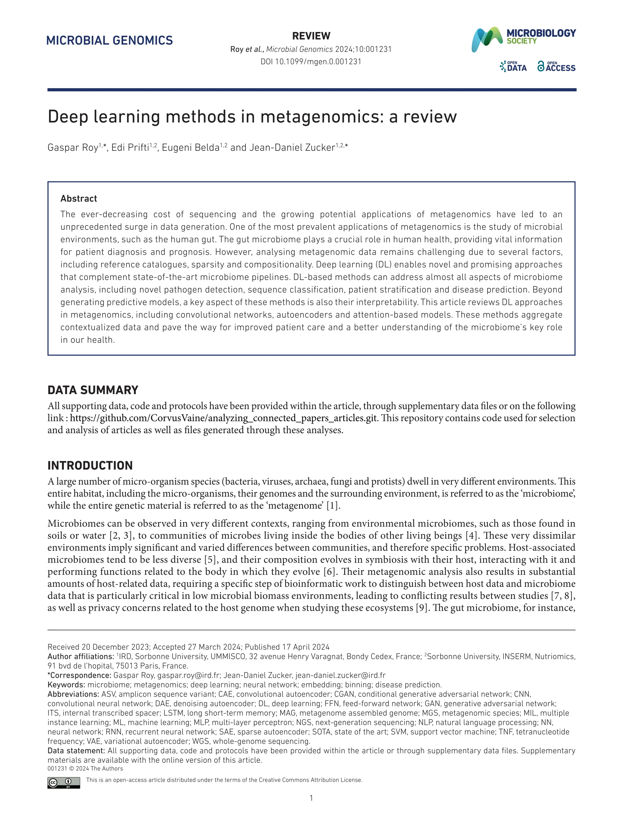 Deep learning methods in metagenomics: a review | PDF