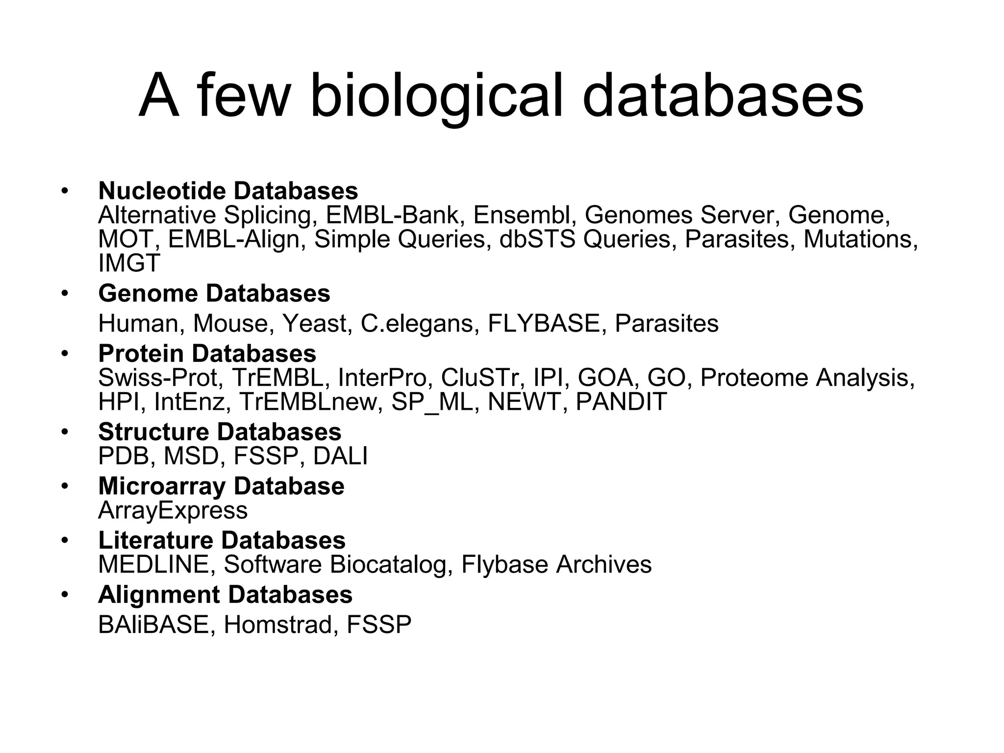 1.Databases for bioinformatics and its types | PPT
