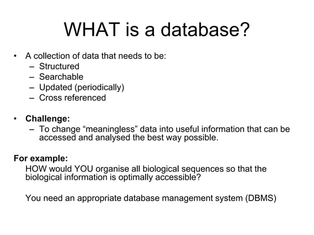 1.Databases for bioinformatics and its types | PPT