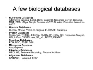 1.Databases for bioinformatics and its types | PPT