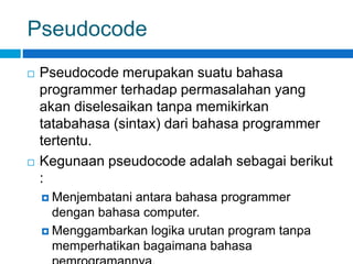 Konsep Dasar Algroritma - Pemrograman Komputer | PPTX