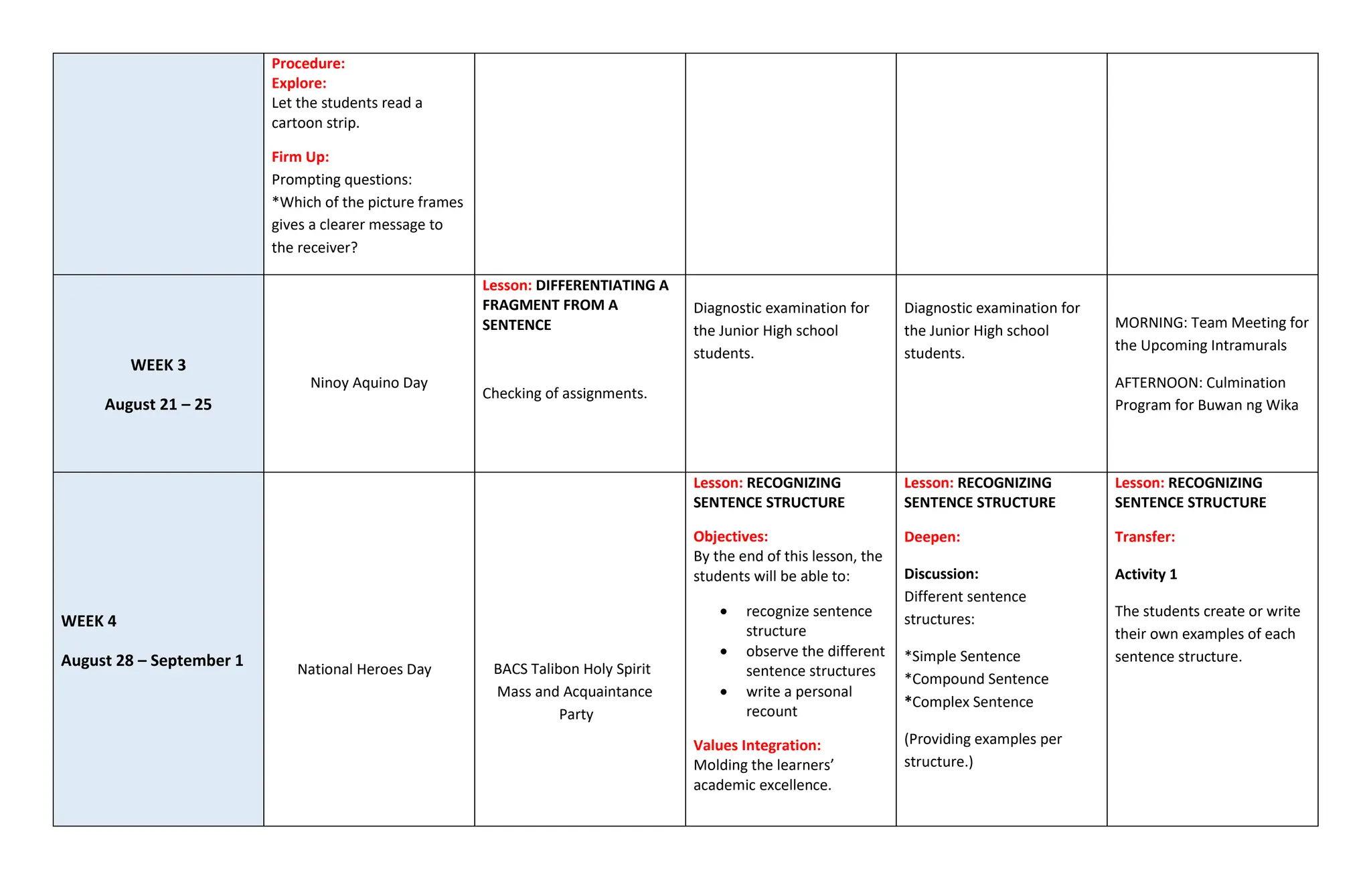 English for Grade 8 Lesson Log Quarter 1 | DOCX