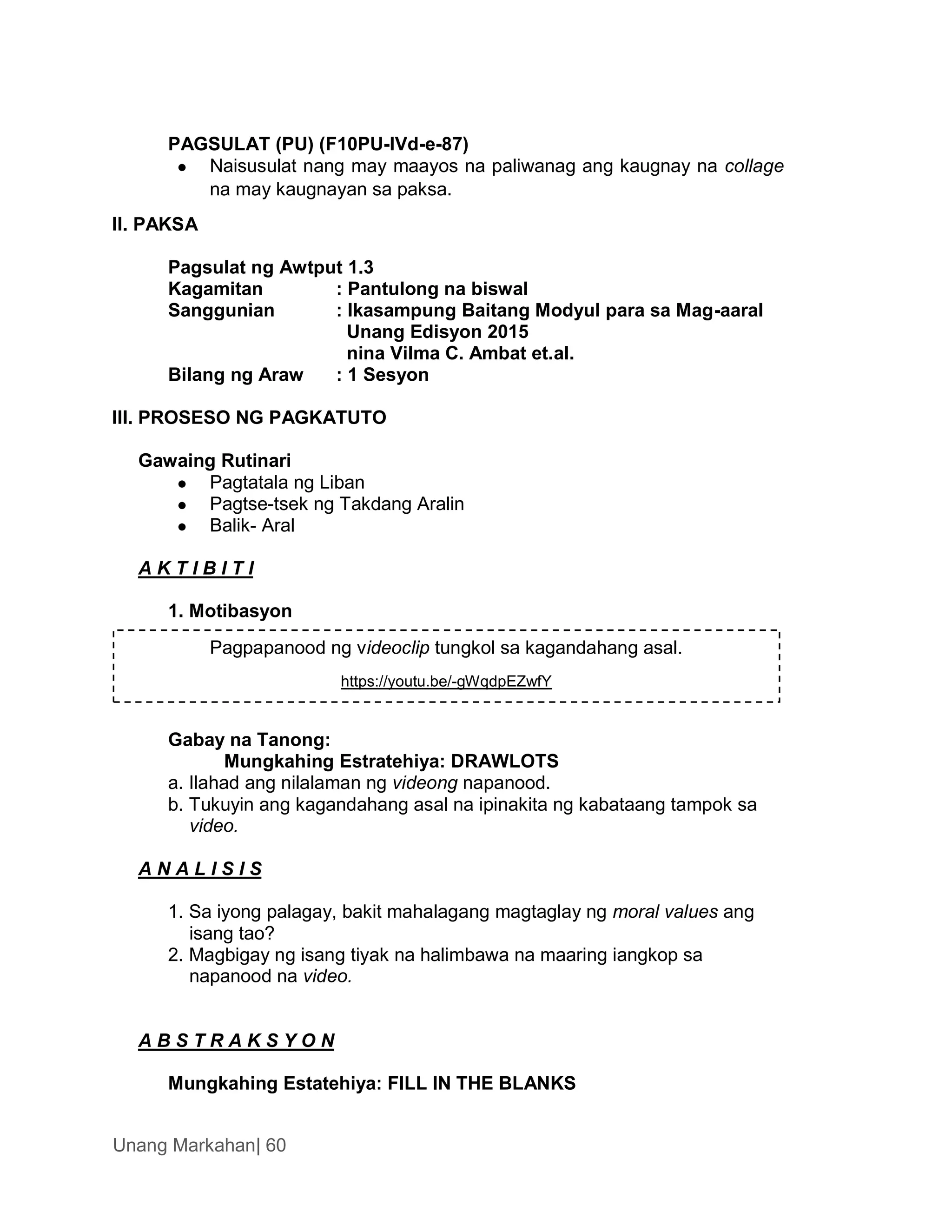 DLL FILIPINO 10. Aralin 1.3 BANGHAY ARALIN SA FILIPINO | PDF