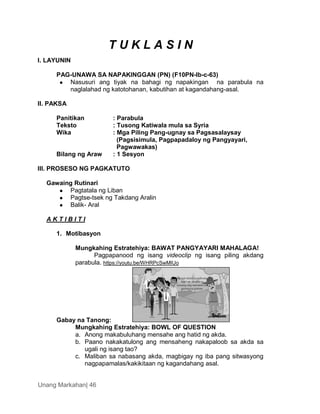 DLL FILIPINO 10. Aralin 1.3 BANGHAY ARALIN SA FILIPINO | PDF