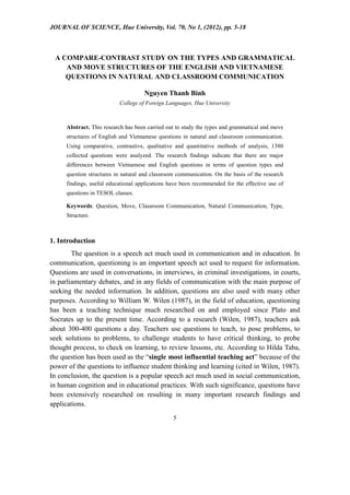 A COMPARE-CONTRAST STUDY ON THE TYPES AND GRAMMATICAL AND MOVE STRUCTURES OF THE ENGLISH AND ...