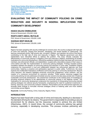 EVALUATING THE IMPACT OF COMMUNITY POLICING ON CRIME REDUCTION AND ...