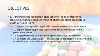1.1 Discuss the legislation applicable to medicine control in South ...