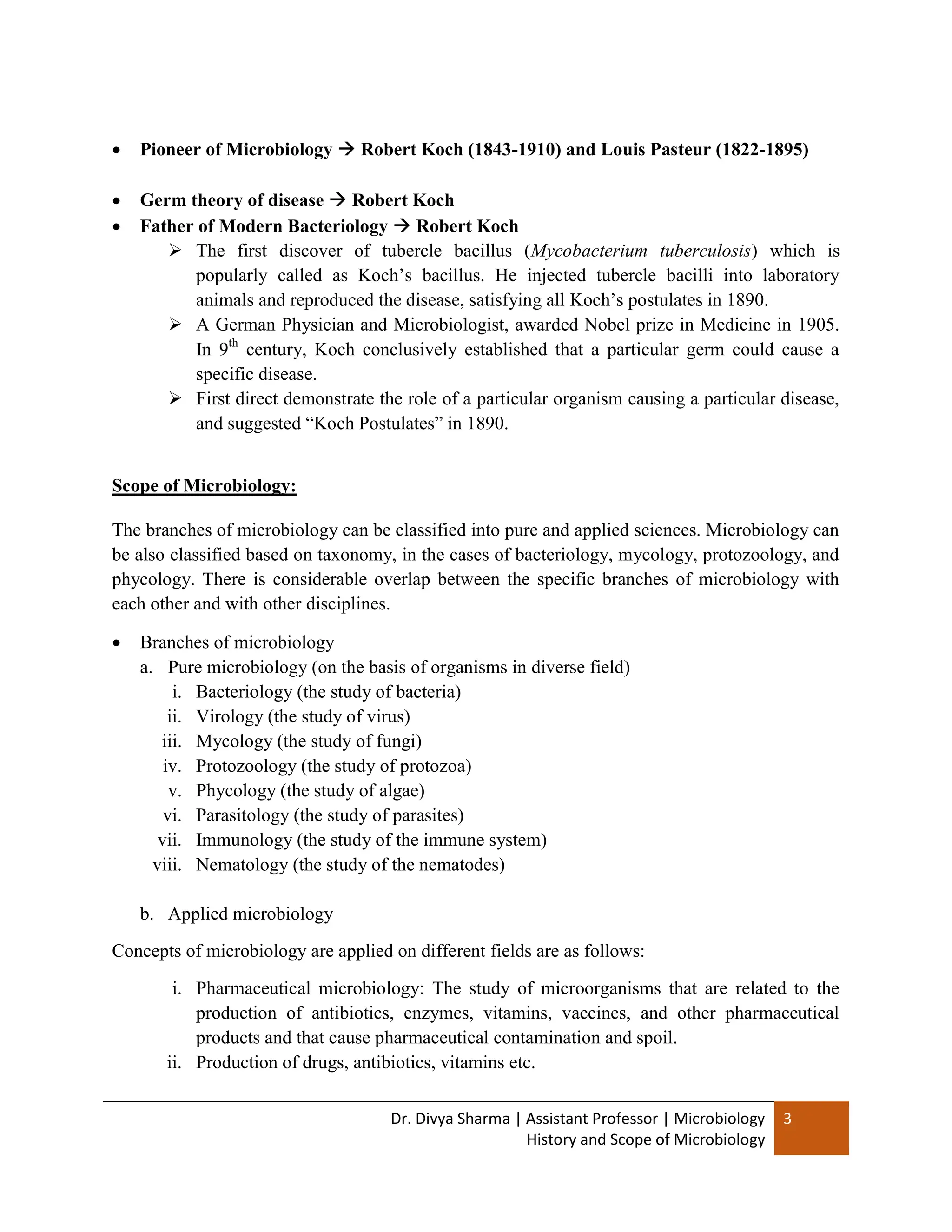 Introduction History and Scope of Microbiology | PDF