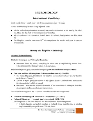 Introduction History and Scope of Microbiology | PDF