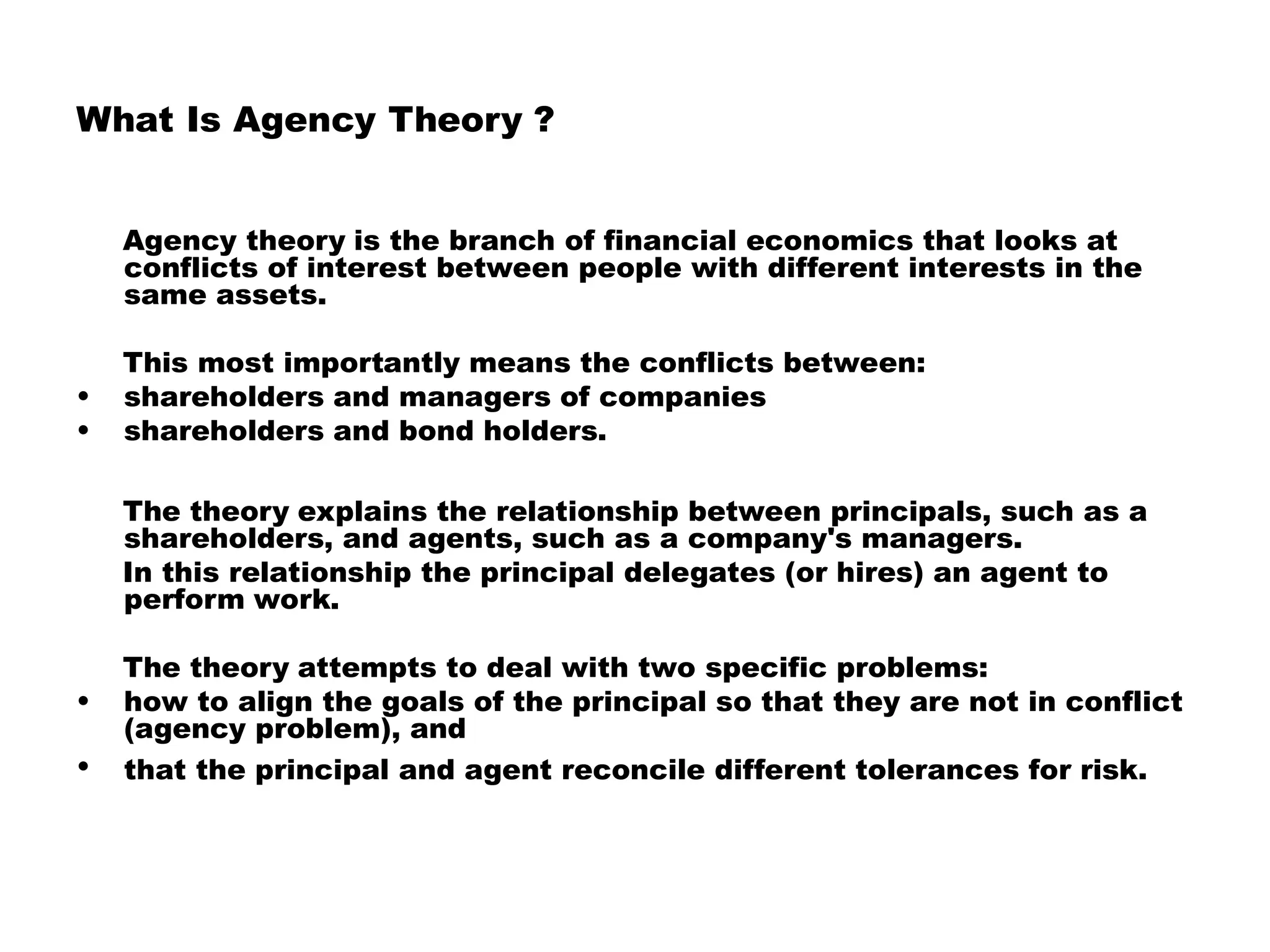 1. Agency Theory and its implications and assumptions | PPT