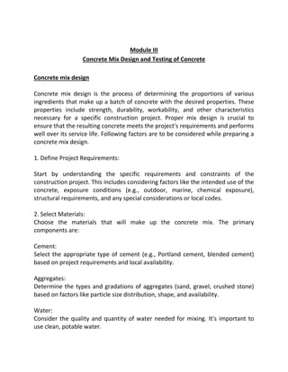 Mix design of concrete used in construction | PDF