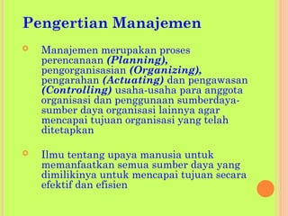 Planning organiizing pengantar manajemen | PPT