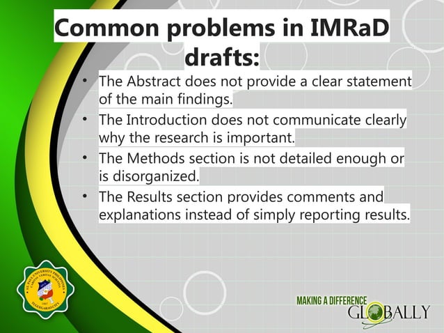 1. PowerPoint Template for DCC 301 The IMRAD Format (Mutmainna, Amriati ...