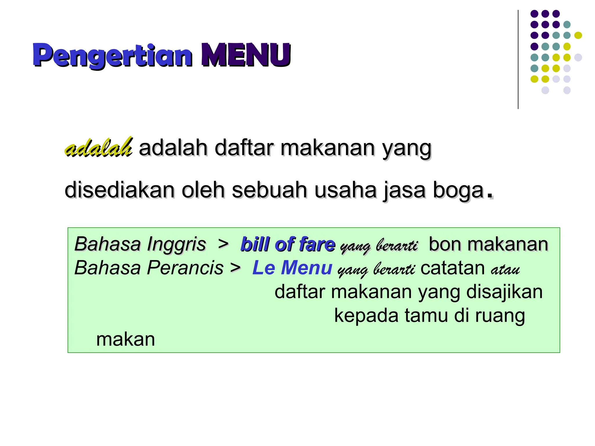 1. rancangan menu.ppt untuk kelas XI kuliner | PPT