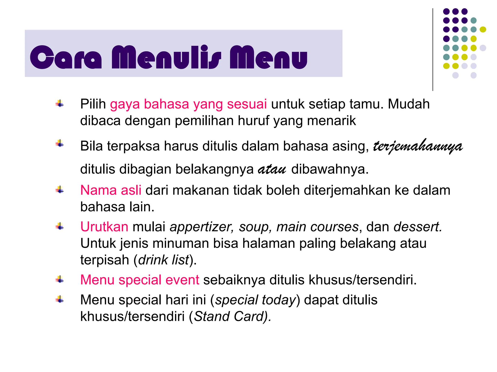 1. rancangan menu.ppt untuk kelas XI kuliner | PPT