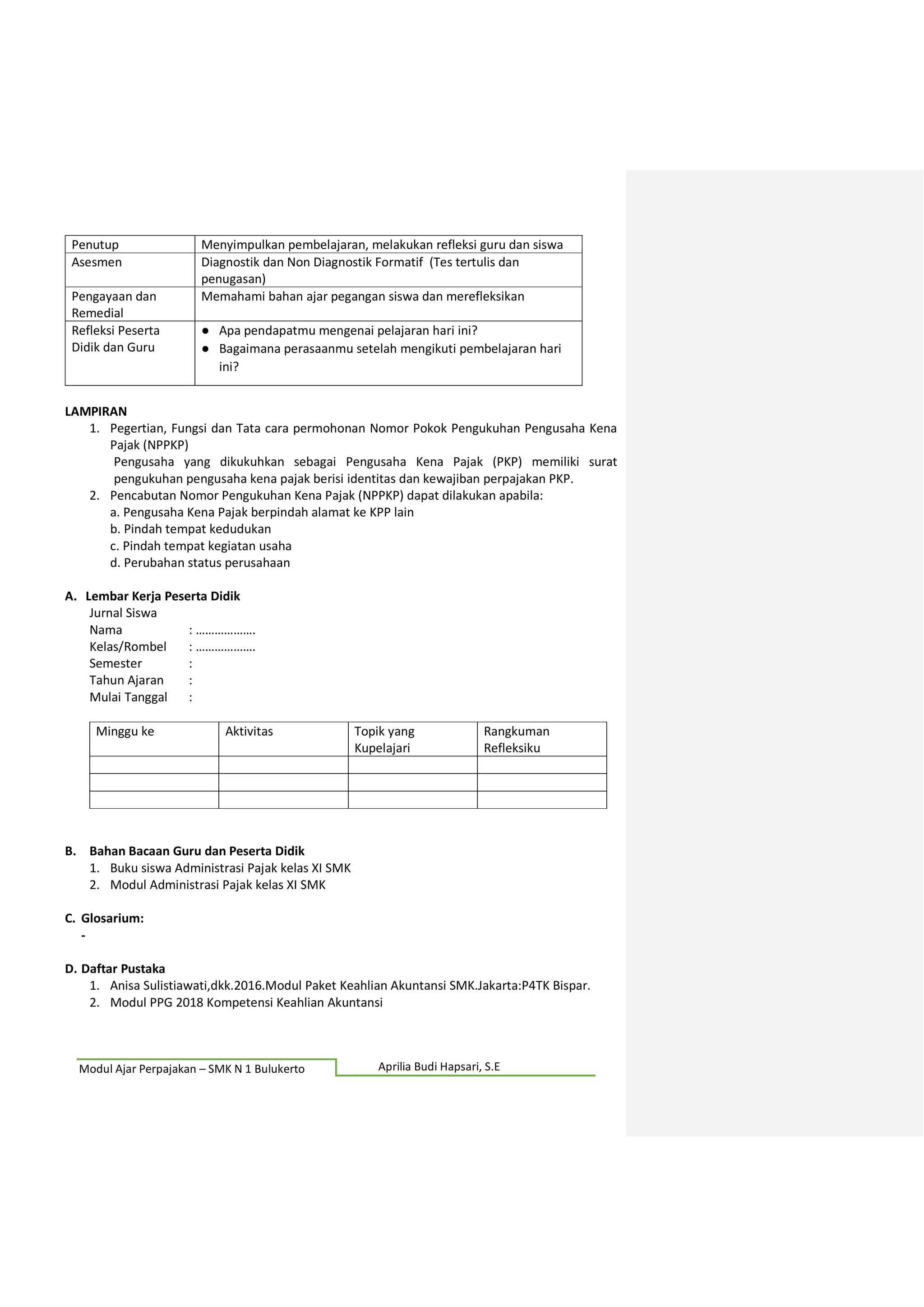MODUL AJAR PERPAJAKAN Kelas XI Kurikulum merdeka | PDF