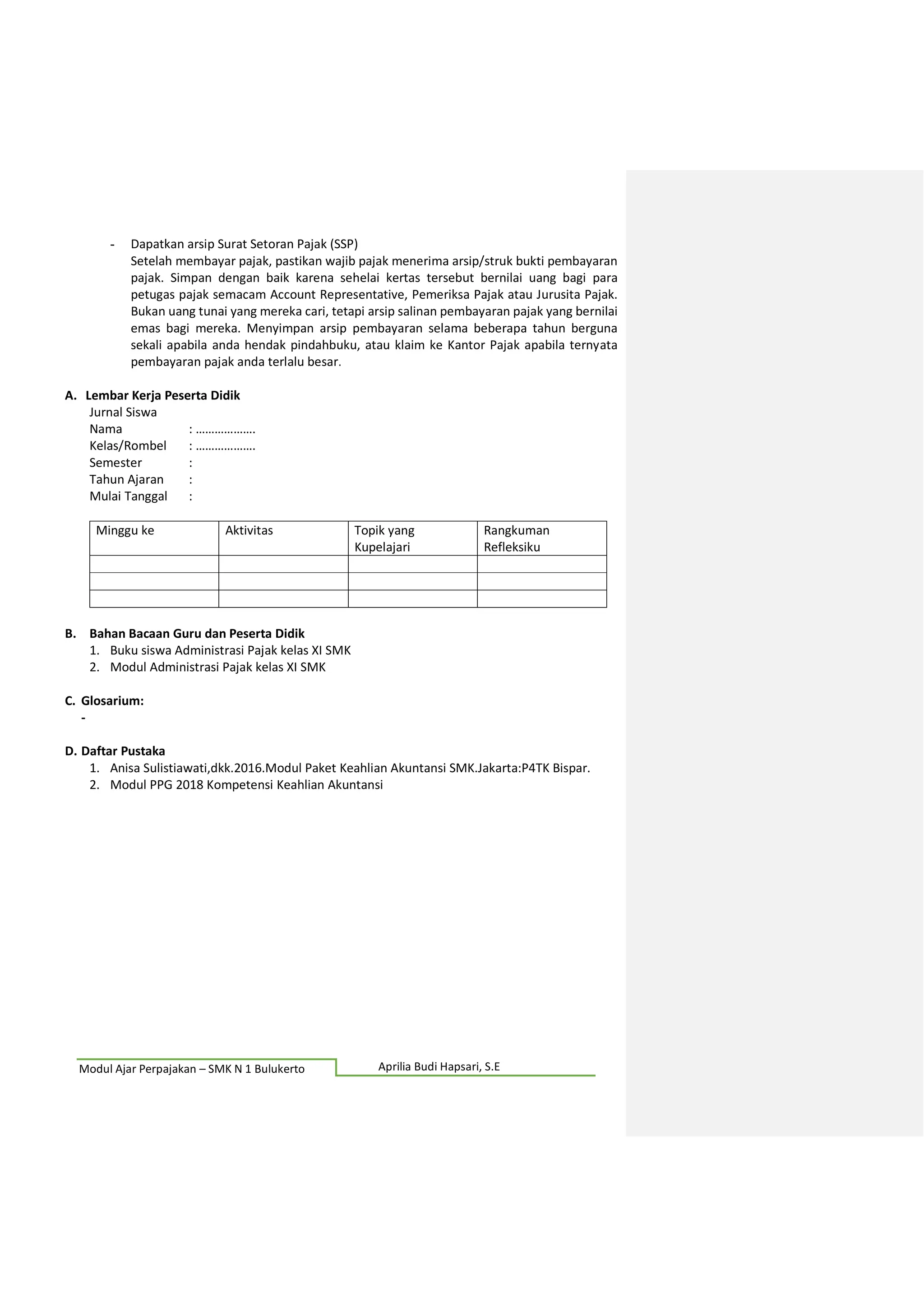 MODUL AJAR PERPAJAKAN Kelas XI Kurikulum merdeka | PDF