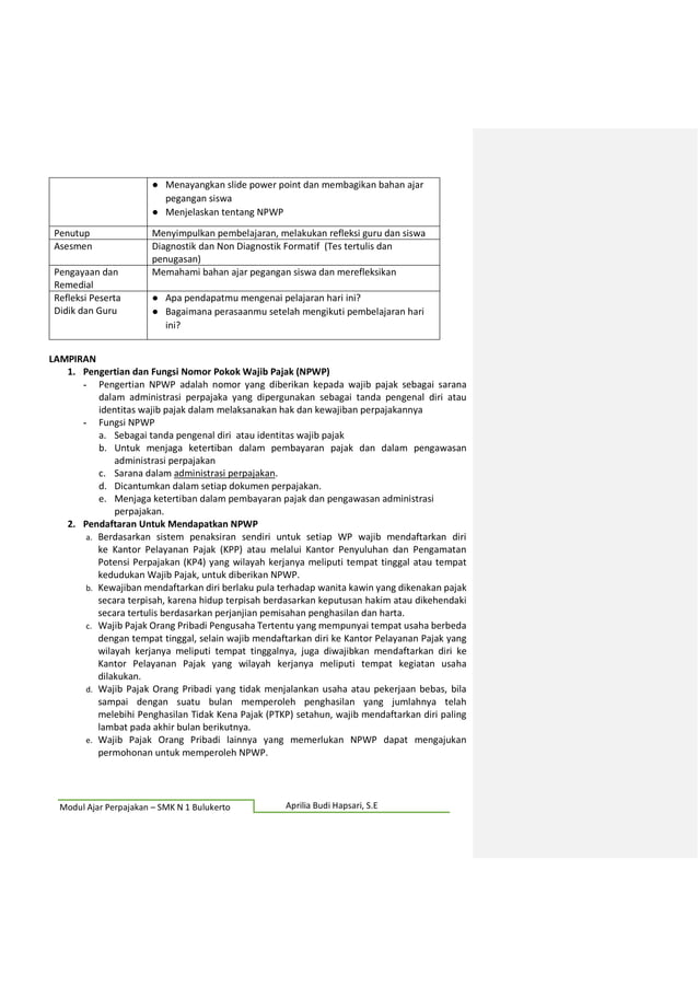 MODUL AJAR PERPAJAKAN Kelas XI Kurikulum merdeka | PDF