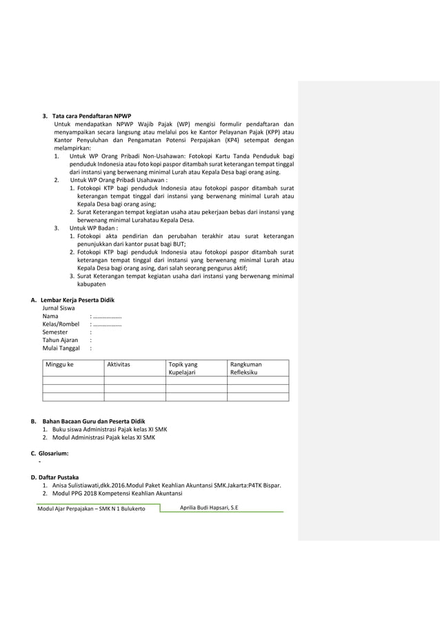 MODUL AJAR PERPAJAKAN Kelas XI Kurikulum merdeka | PDF