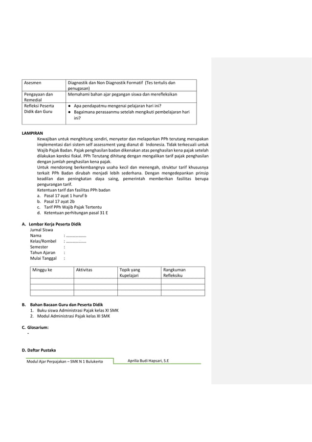 MODUL AJAR PERPAJAKAN Kelas XI Kurikulum merdeka | PDF