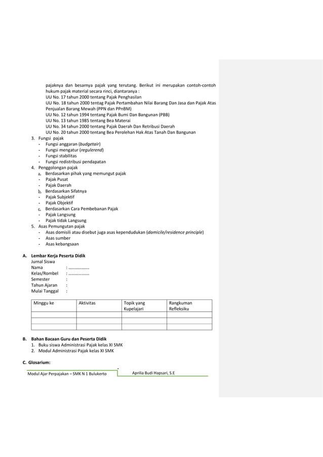 MODUL AJAR PERPAJAKAN Kelas XI Kurikulum merdeka | PDF