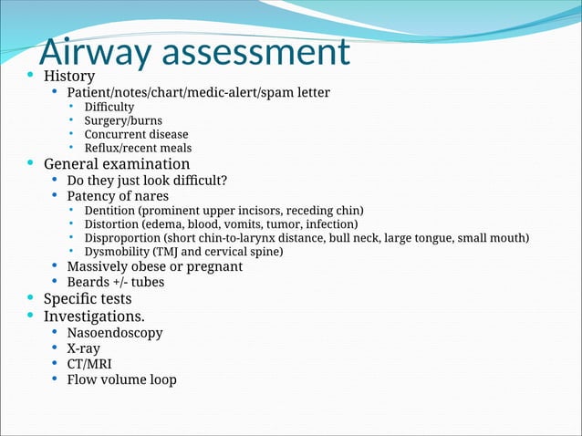 1.AIRWAY ASSESSMENT LOOK, LISTEN, FEEL: Mallampati, LEMON, neck ...