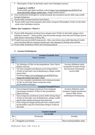 1.1. MA_Al Qur_an Dan Hadis Sumber Ajaran Islam_Fase D_Kelas 7 | PDF
