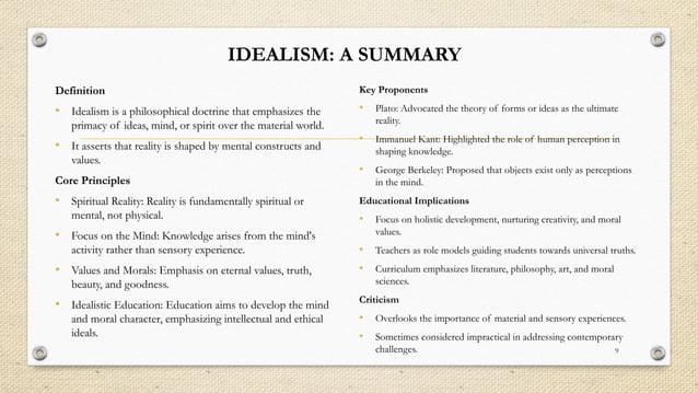 1. Schools of Thought in Philosophy of Education-Idealism | PPT