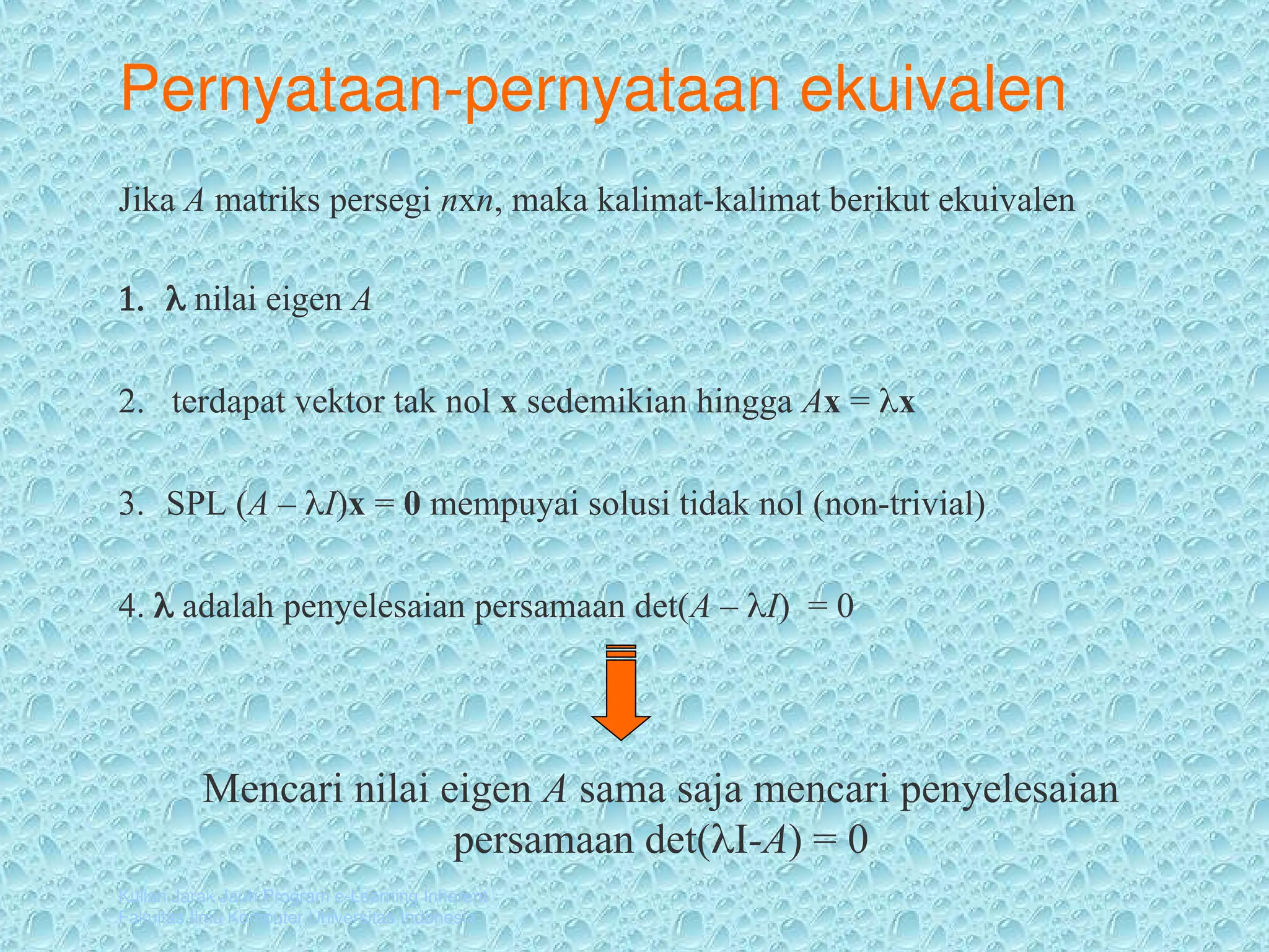 Nilai Eigen dan Vektor Eigen pada matriks | PPT