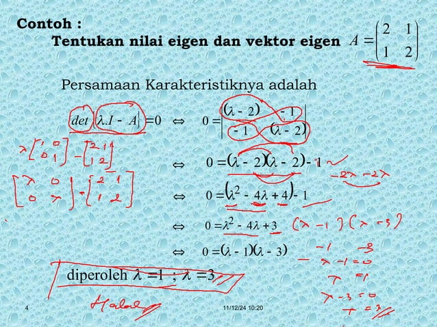 Nilai Eigen dan Vektor Eigen pada matriks | PPT