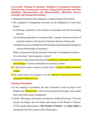 Meaning of economics and definitions Managerial economics | PDF