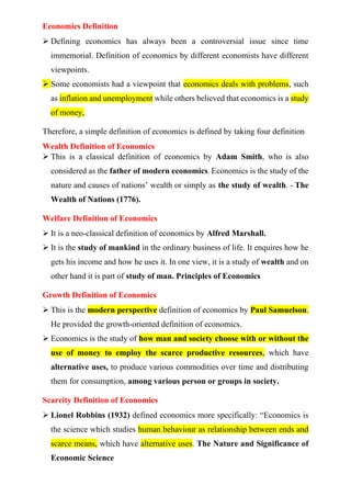 Meaning of economics and definitions Managerial economics | PDF