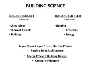 BUILDING SCIENCE is sub related to architecture | PPT