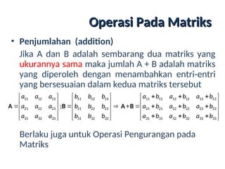 Pengertian matriks, jenis, operasi, determinan, invers matriks | PPT