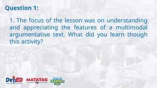 Multimodal text - understanding and appreciating features of argumentative texts | PPTX