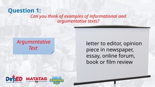 Multimodal text - understanding and appreciating features of argumentative texts | PPTX