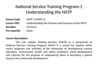 The NSTP CWTS Topic 1 for First Semester | PPTX