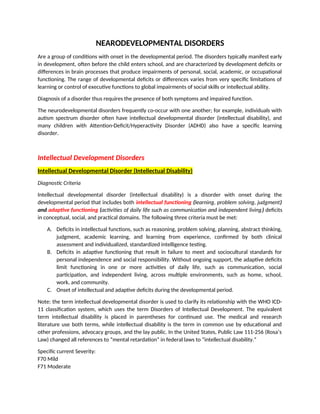 Neurodevelopmental Disorders (Summary By Shane) | DOCX