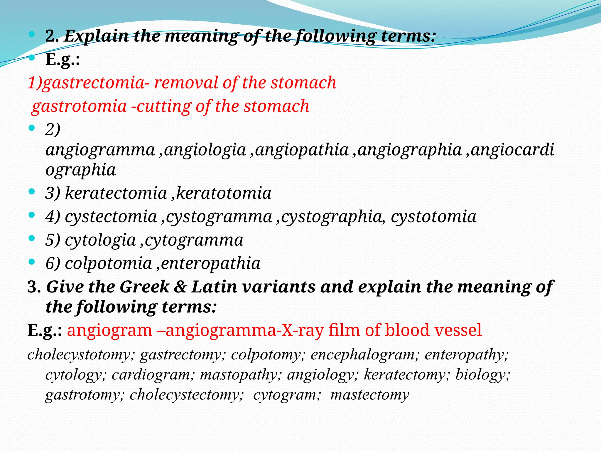 clinical terminology, Greek suffixes and prefixes | PPTX